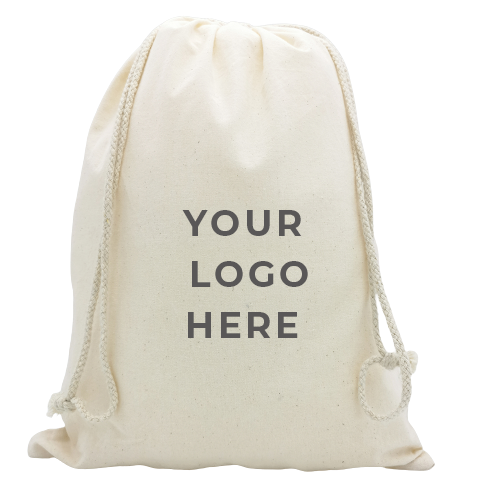 Custom Printed Medium Calico Drawstring Bags 250x350mm - MOQ 100