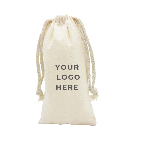 Custom Printed Small Calico Drawstring Bags 100x200mm - MOQ 100