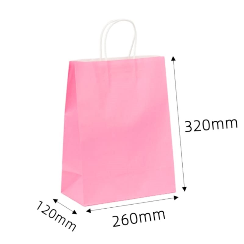 Medium Pink Paper Twisted handle Bag - 260mmX320mm - 50/Pack