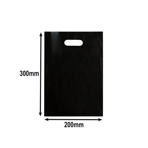 Small Plastic Carry Bags 200x300mm Black - 100pcs