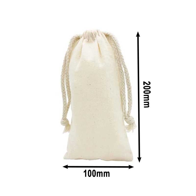 Small Calico Drawstring Bags 100x200mm - 50pcs