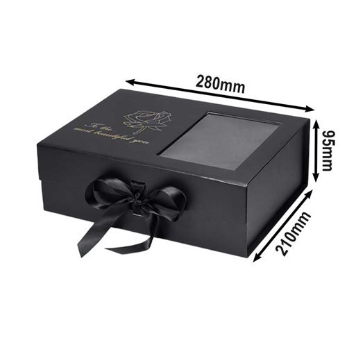 Black Magnetic Boxes with Windows and Ribbon 280x210x95mm - 25pcs