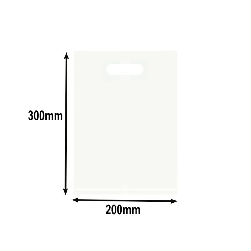 100pcs Small White Plastic Carry Bags with Die Cut Handles 200x300mm
